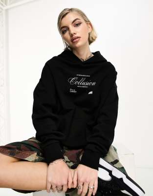 COLLUSION – Oversize-Kapuzenpullover in Schwarz mit Logo | ASOS