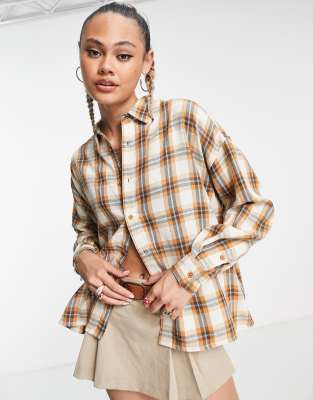 COLLUSION oversized check shirt in beige | ASOS