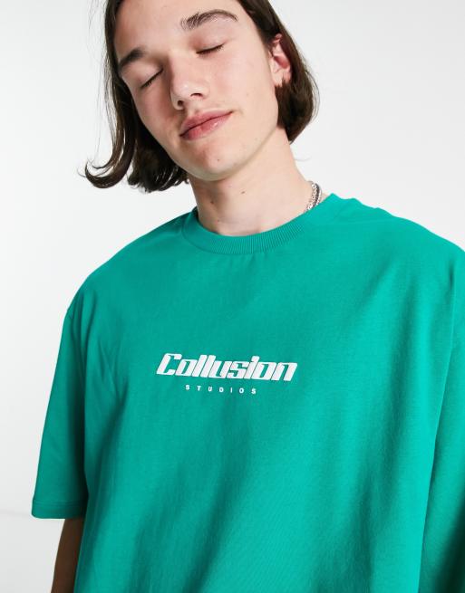 COLLUSION oversized embroidered logo T-shirt in green | ASOS