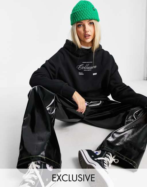 Collusion Oversized Hoodie Met Merknaam In Zwart Asos