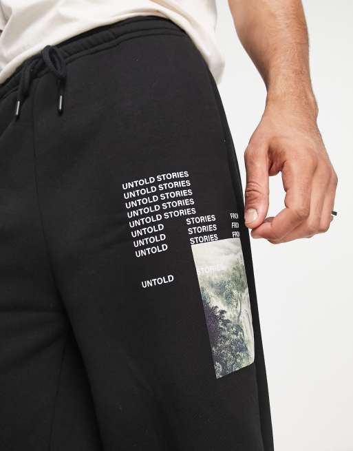 COLLUSION oversized joggers with text print in black | ASOS