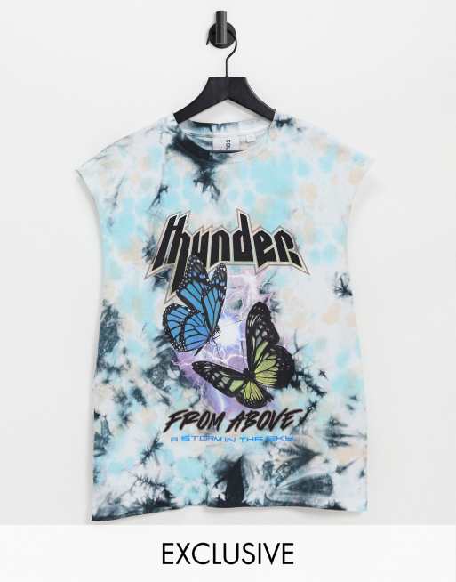 Collusion Oversized Sleeveless T Shirt With Thunder Print In Tie Dye Asos