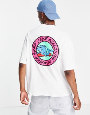 COLLUSION oversized T-shirt with cartoon shark print in white | ASOS