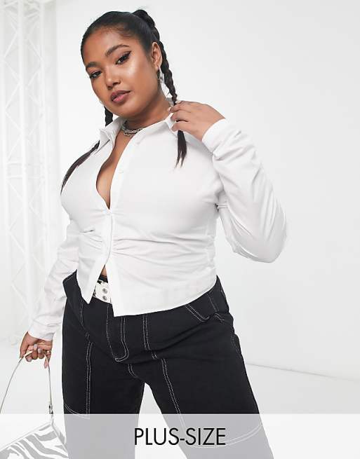 COLLUSION Plus fitted ruched shirt in white | ASOS COLLUSION Plus fitted ruched shirt in white | ASOS