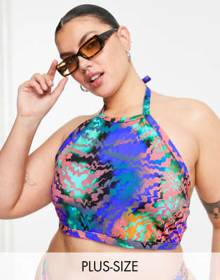 COLLUSION Plus - Haut de bikini d'ensemble à encolure montante avec imprimé tigre - MULTI | ASOS