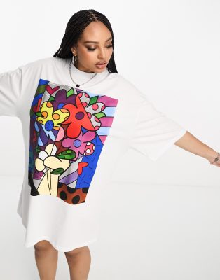 COLLUSION PLUS Licence T-shirt mini dress with Britto graphic print in ...