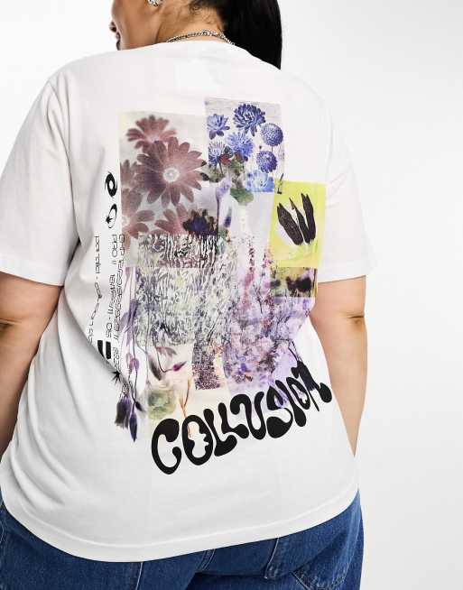 Collusion Plus Oversize T Shirt In Weiß Mit Blumen Grafikprint Asos