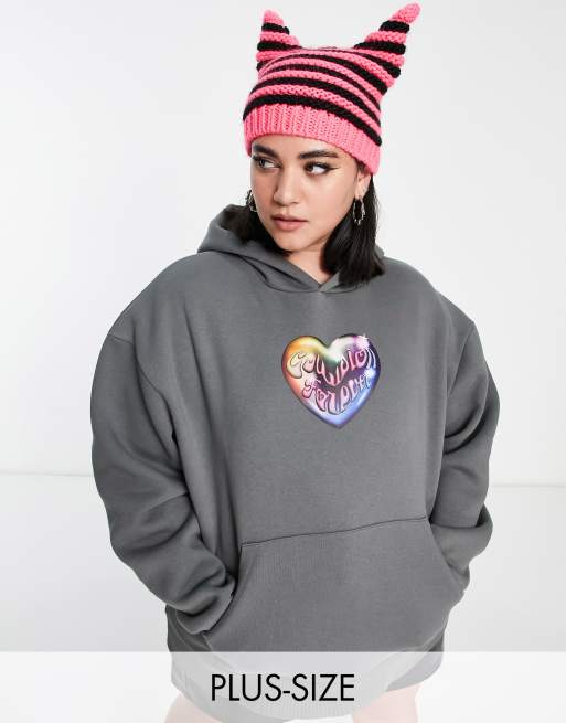 Collusion Plus Sweat à Capuche Oversize à Imprimé Cœurs Gris Asos
