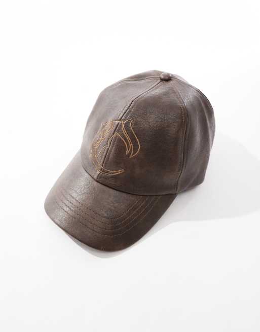 COLLUSION PU baseball cap with C embroidered logo in brown wash | ASOS