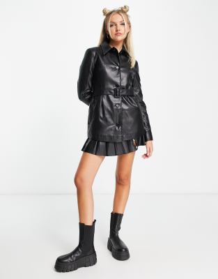 COLLUSION PU belted shacket in black | ASOS