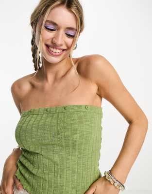 COLLUSION removable strap button detail bandeau top in green | ASOS