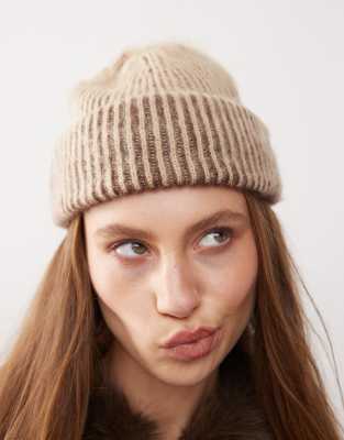 COLLUSION ribbed fisherman beanie in brown with contrast rib | ASOS