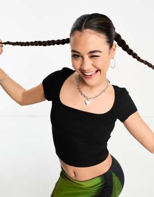 COLLUSION ribbed square neck t-shirt in black | ASOS