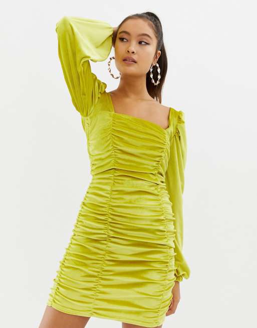 COLLUSION ruched bodycon mini dress in velvet | ASOS