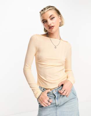 COLLUSION sheer slash neck long sleeve top in ecru | ASOS
