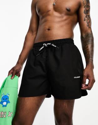 COLLUSION shorter length swim short with branded toggles in black | ASOS