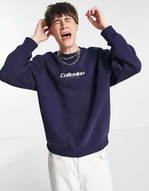 COLLUSION - Sweatshirt met geborduurd logo in donkerblauw, deel van co-ord set | ASOS