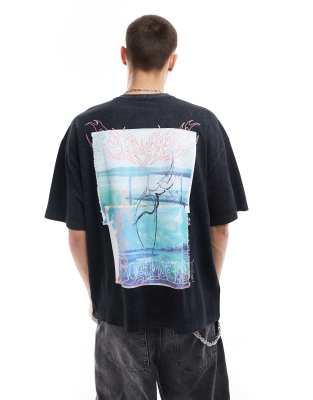 COLLUSION tattoo embroidered pique t-shirt in black | ASOS