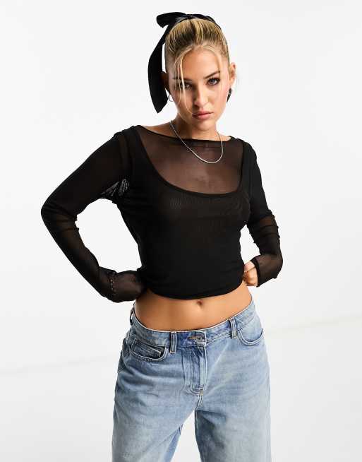COLLUSION - Top manches longues en tulle double épaisseur - Noir | ASOS