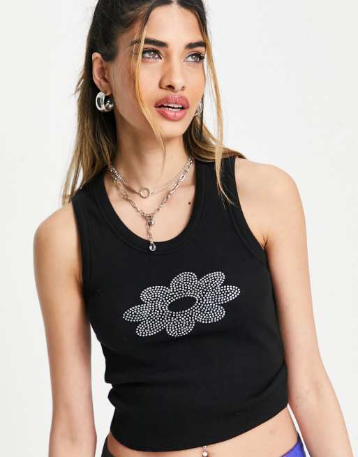 Collusion Trägertop In Schwarz Mit Strass Blume Asos