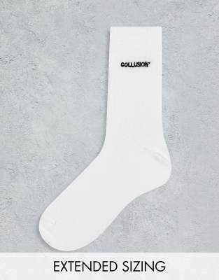 COLLUSION Unisex branded sock in white | ASOS