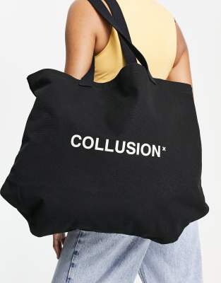 COLLUSION Unisex branded tote bag in black | ASOS