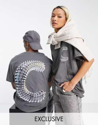 Collusion Unisex C Logo T-shirt In Charcoal-gray | ModeSens