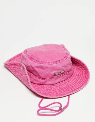 COLLUSION Unisex festival washed bucket hat with string in pink | ASOS