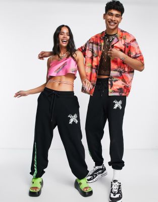 COLLUSION Unisex graphic logo trackies in black (part of a set) | ASOS