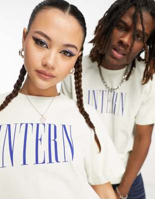 COLLUSION Unisex intern slogan t-shirt in ecru | ASOS