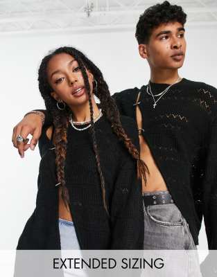 COLLUSION Unisex knitted split front jumper with hardwear details in ...