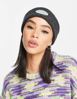 COLLUSION Unisex logo fisherman beanie with logo in charcoal grey | ASOS