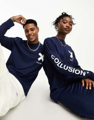COLLUSION Unisex logo print t-shirt in navy | ASOS