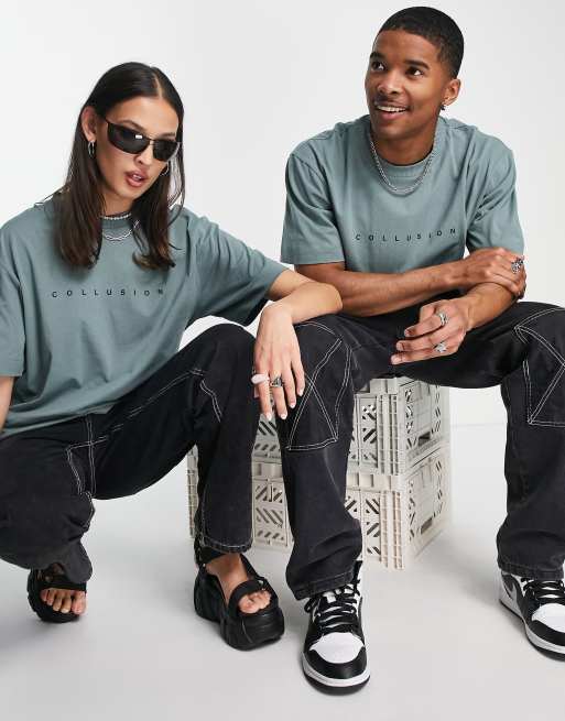 COLLUSION Unisex logo t-shirt in grey | ASOS