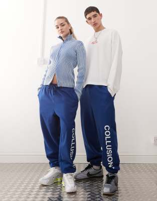 COLLUSION Unisex logo trackies in navy | ASOS