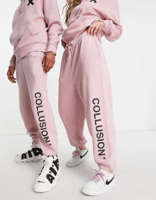 COLLUSION Unisex logo trackies in pink | ASOS