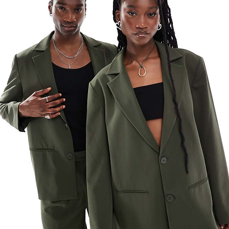 COLLUSION unisex oversized blazer in olive - part of a set COLLUSION unisex oversized blazer in olive - part of a set
