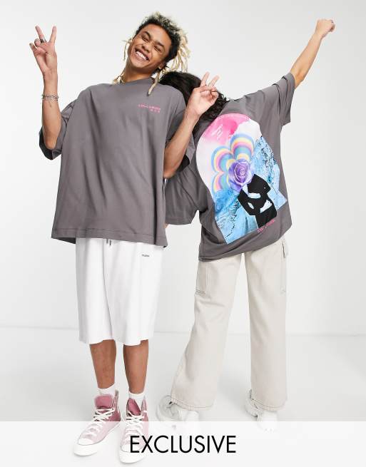 Collusion Unisex Oversized T Shirt With Print In Charcoal Asos