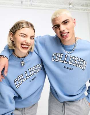 COLLUSION Unisex oversized varsity print sweatshirt in washed light ...