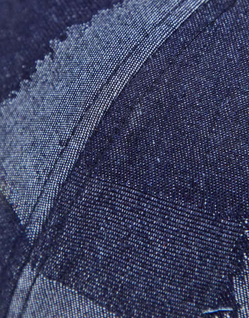 COLLUSION Unisex patchwork distressed denim cap in blue | ASOS