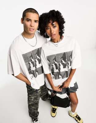 COLLUSION Unisex photo polaroid front print oversized t-shirt in white ...