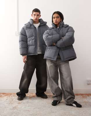 COLLUSION Unisex puffer jacket with hood in grey | ASOS
