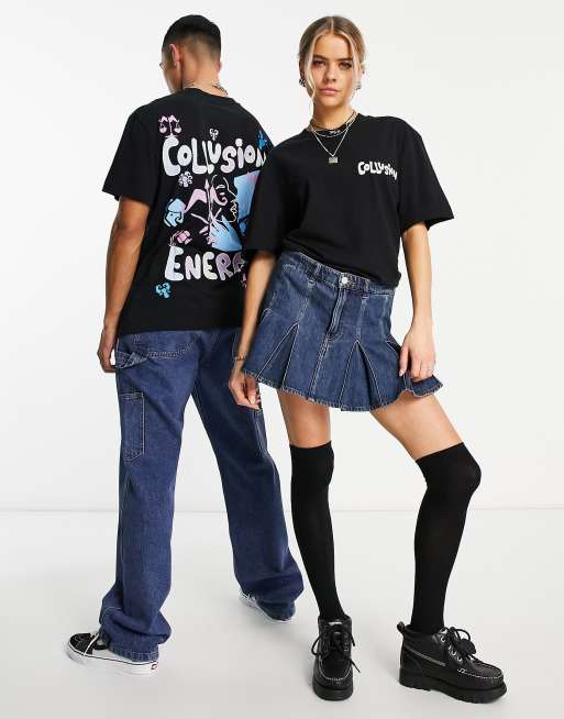 COLLUSION Unisex t-shirt with energy print in black | ASOS
