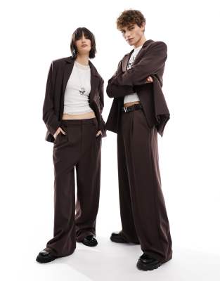 COLLUSION Unisex ultimate suit pants in dark brown (part of a set) | ASOS