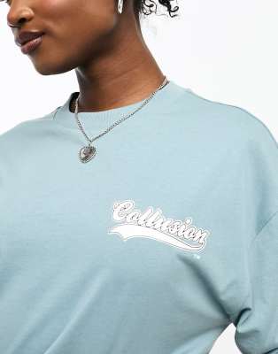 COLLUSION Unisex varsity logo t-shirt in blue | ASOS