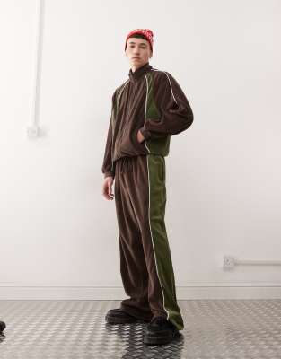 COLLUSION velour track trackies in green and brown | ASOS