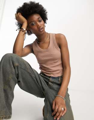 COLLUSION waffle tank top in brown | ASOS