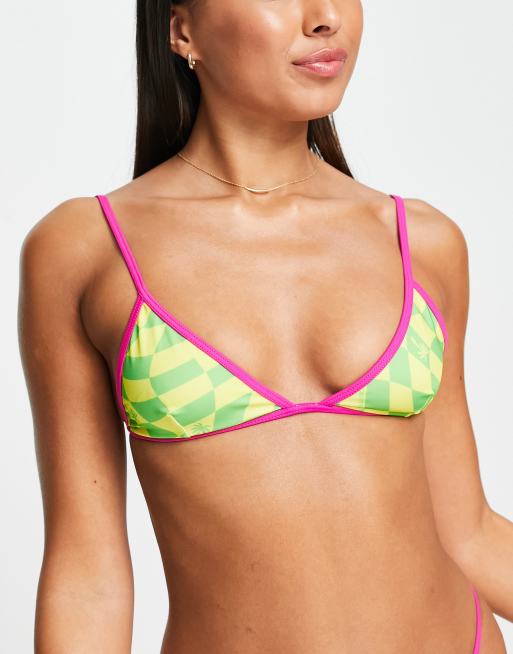 COLLUSION warped check print triangle bikini top in multi - MULTI | ASOS