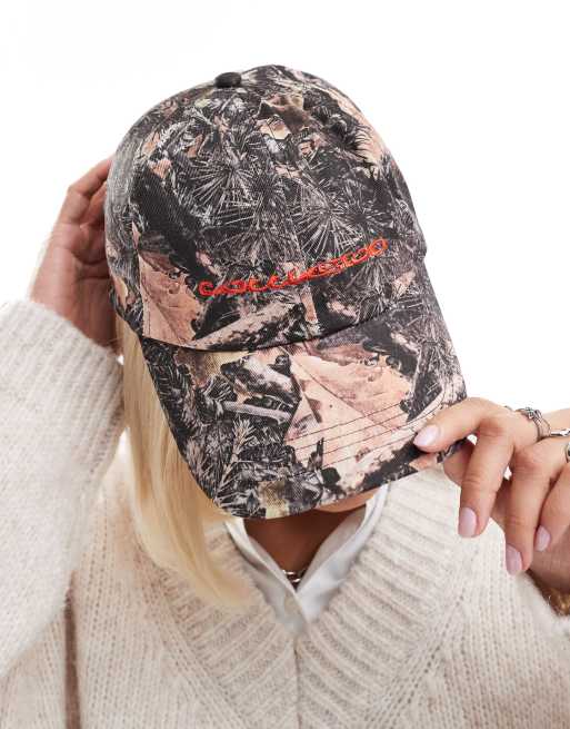 COLLUSION Womens camo printed cap with branding in stone | ASOS