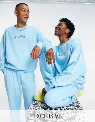 COLLUSION x EXIST LOUDLY Unisex pulled in sweatshirt with embroidery in blue co-ord | ASOS
